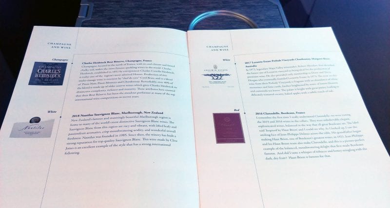 Singapore Airlines Business Class Menu